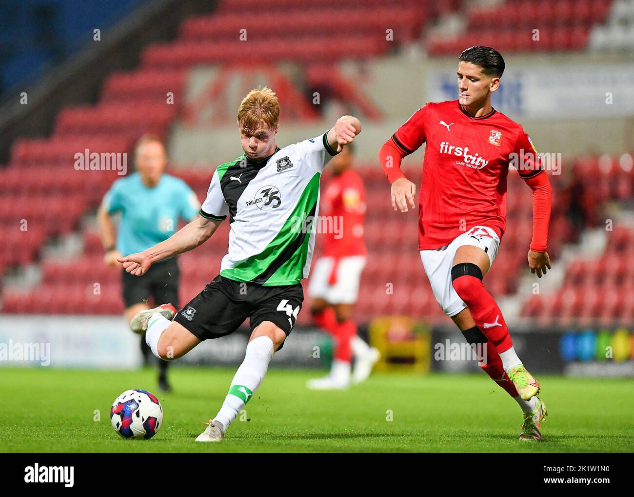 Plymouth Argyle midfielder William Jenkins Davies (44) takes a shoot ...