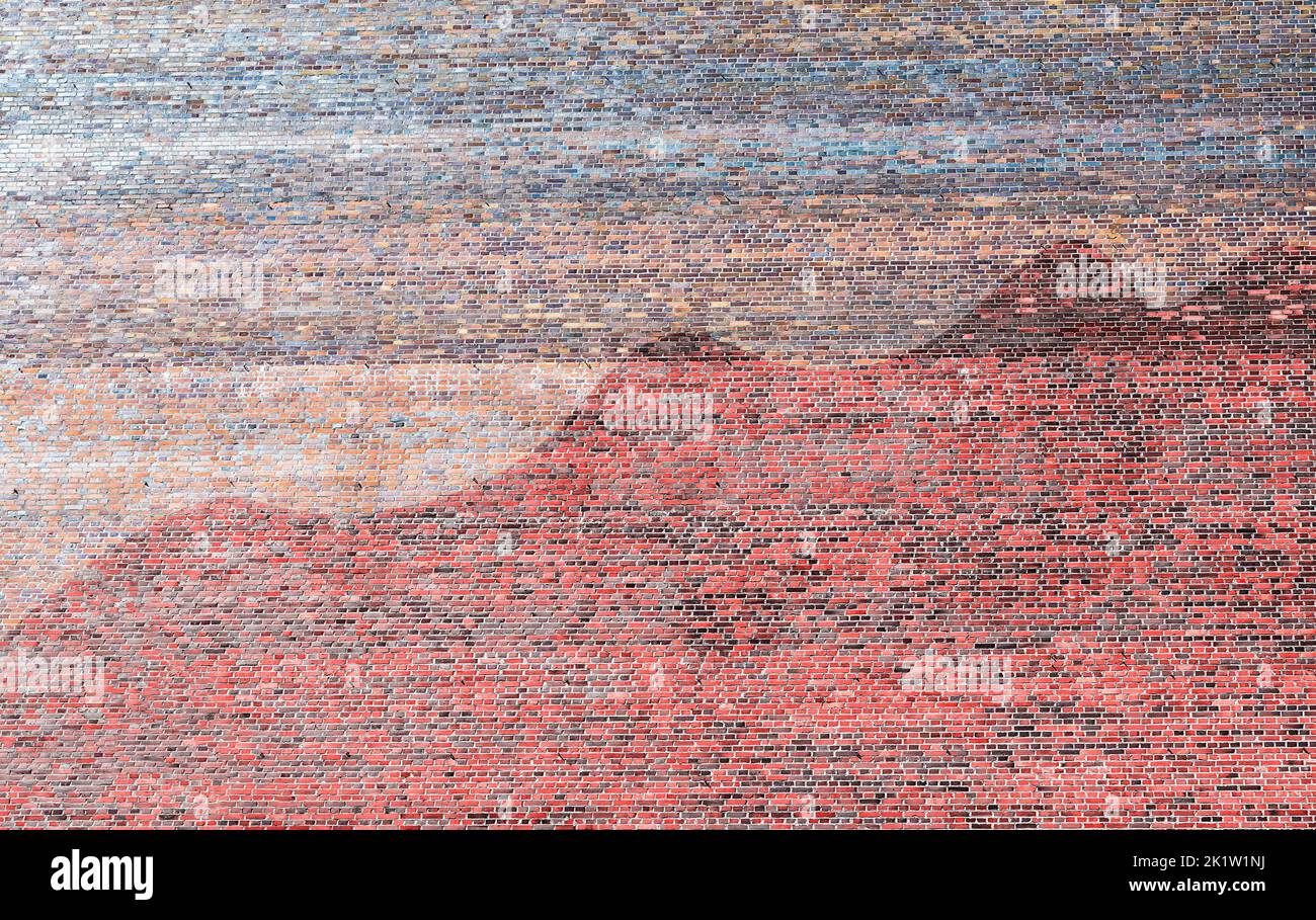 A large wall of red bricks. Texture of fine bricks. Big brick wall ...