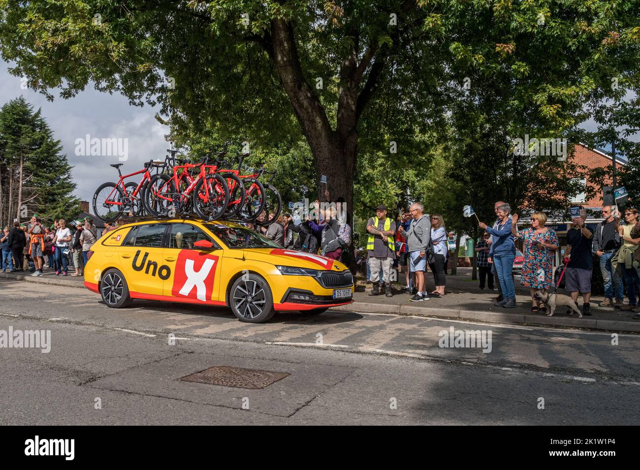 Team support vehicles for the 2022 Tour of Britian road cycle race on ...