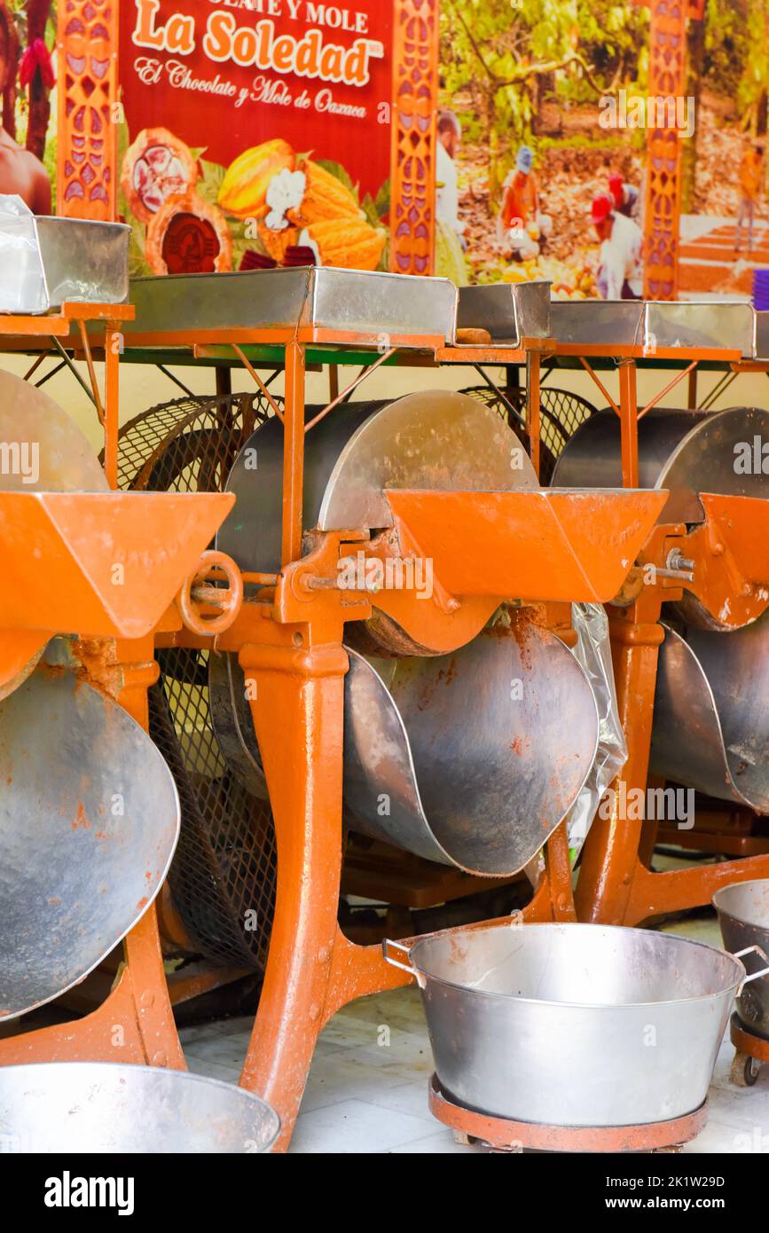 Grinding machines in artisanal factory to make the traditional Mole ...