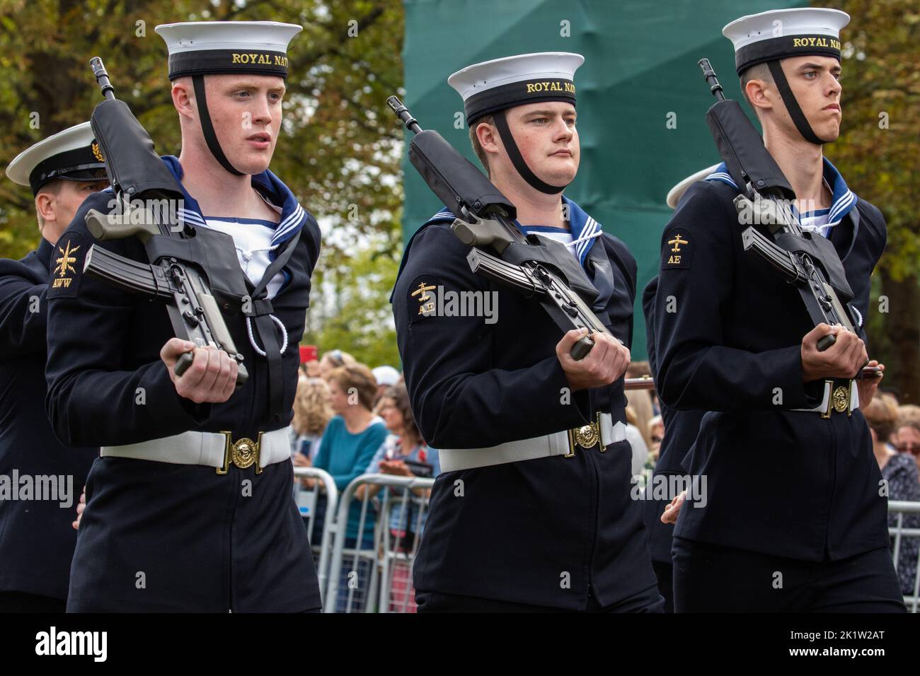 Windsor, UK. 19th September, 2022. Royal Navy sailors proceed along the ...