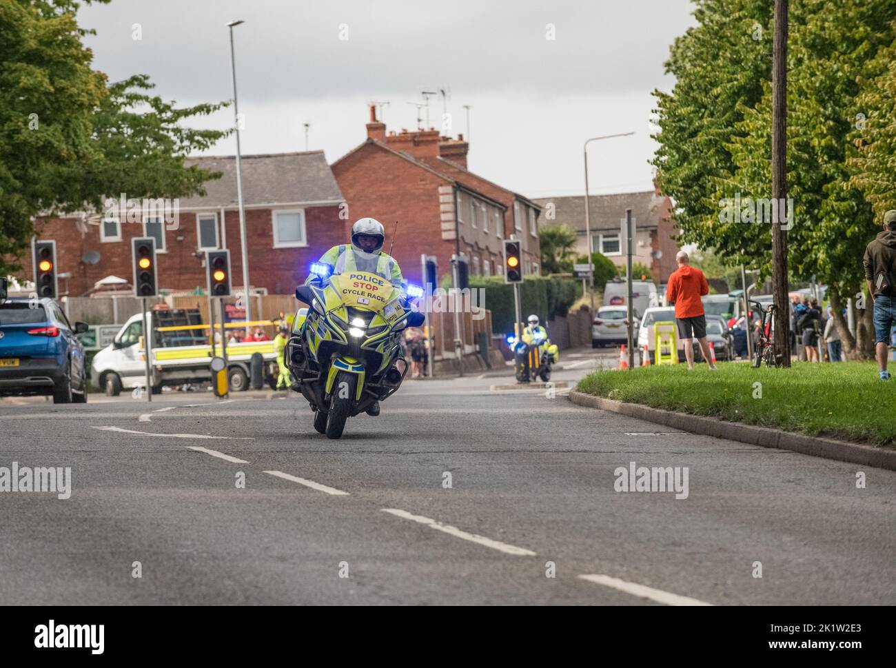 Police motorcycle outriders on stage 5 of the 2022 Tour of Britain road ...