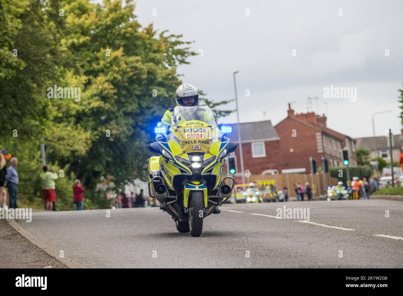 Police motorcycle outriders on stage 5 of the 2022 Tour of Britain road ...