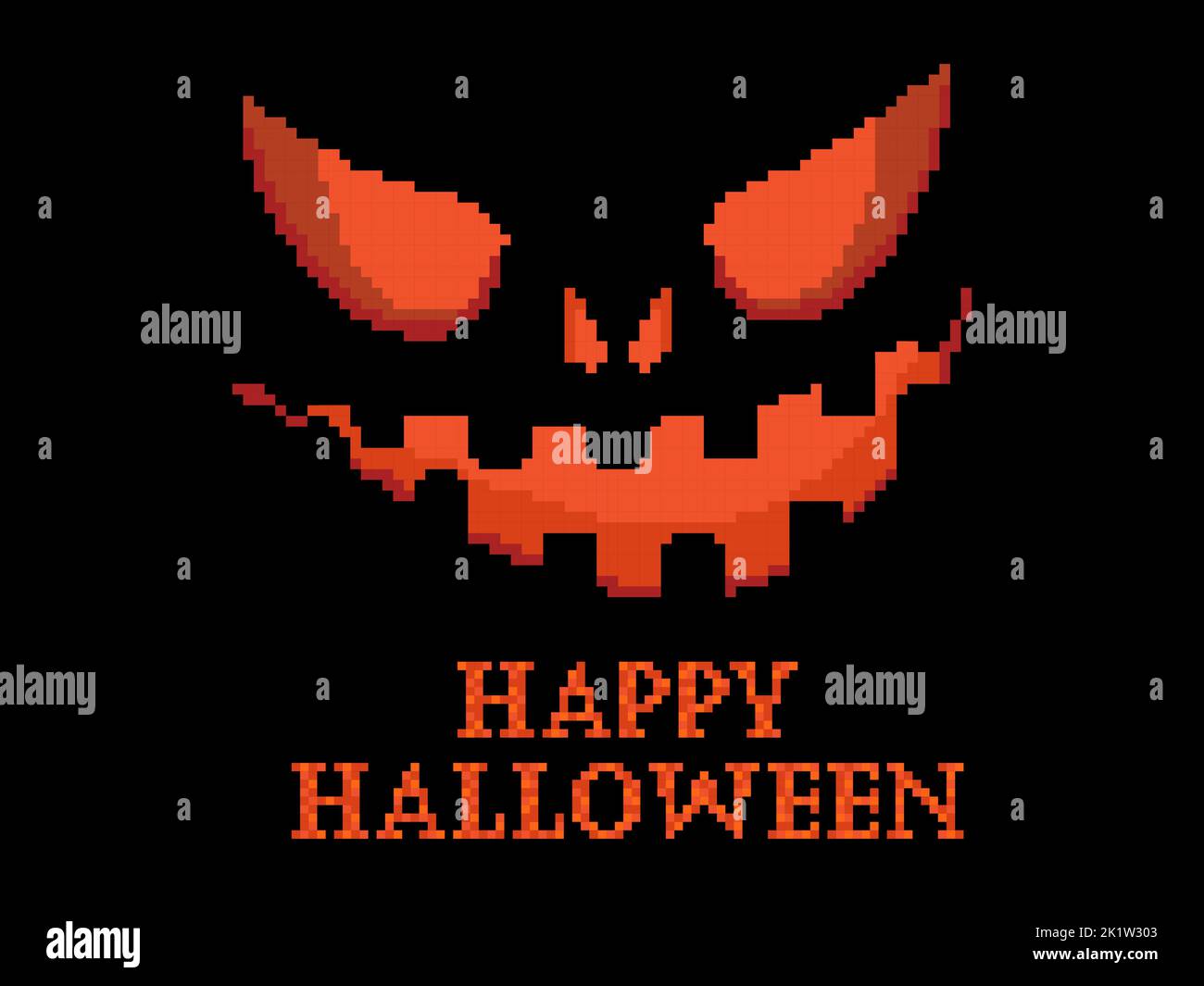 Happy Halloween scary pumpkin face pixel art style. Evil scary eyes ...
