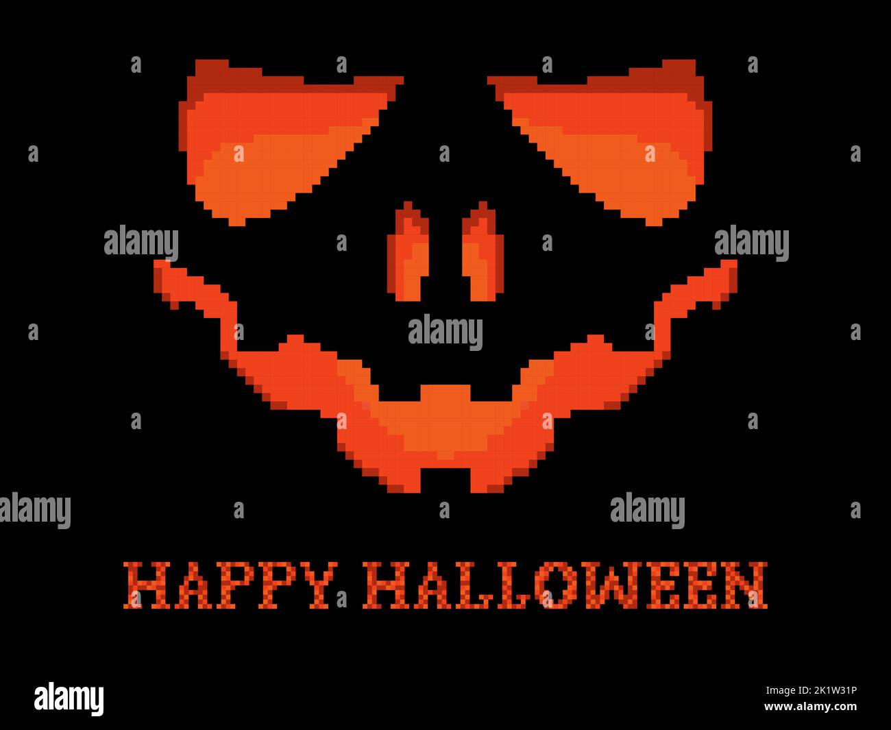 Happy Halloween scary pumpkin face pixel art style. Evil scary eyes ...