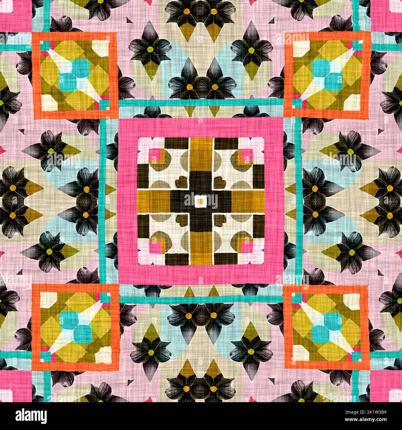 Kitsch pattern geometric retro design in seamless background. Trendy ...