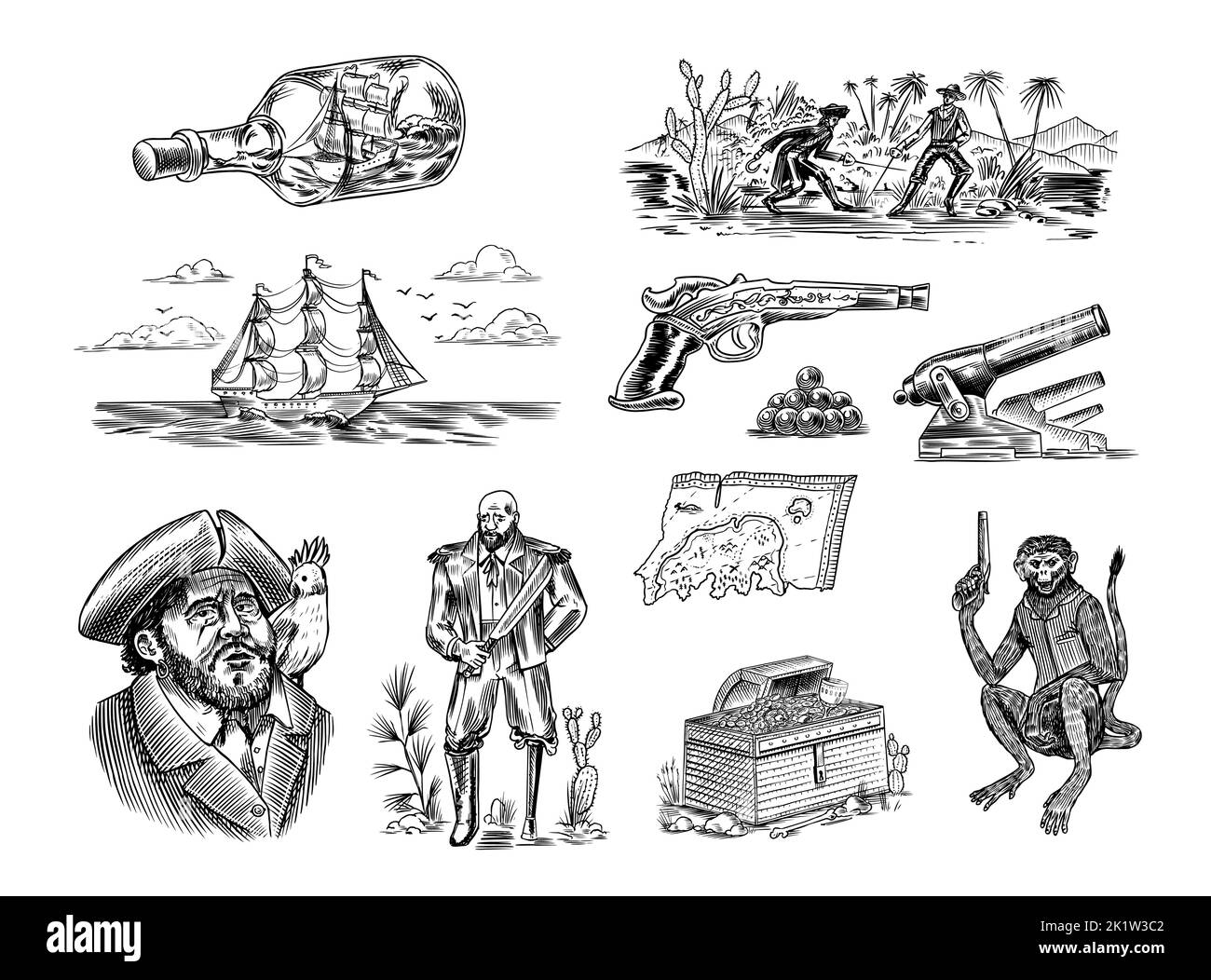 Sea Pirate with a parrot on his shoulder. One-legged Marine sailor ... Sea Pirate with a parrot on his shoulder. One-legged Marine sailor ...