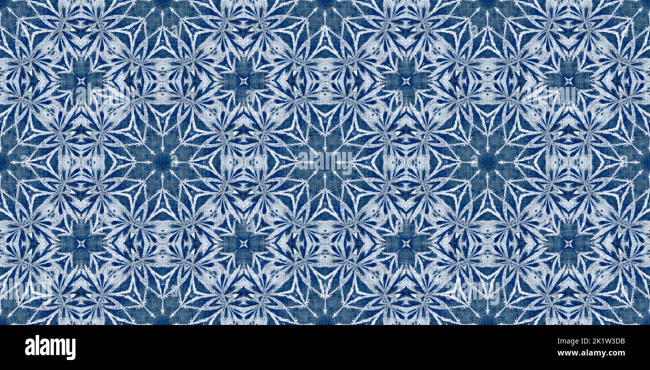 Indigo blue snow flake border batik. Frosty batik painterly effect ...