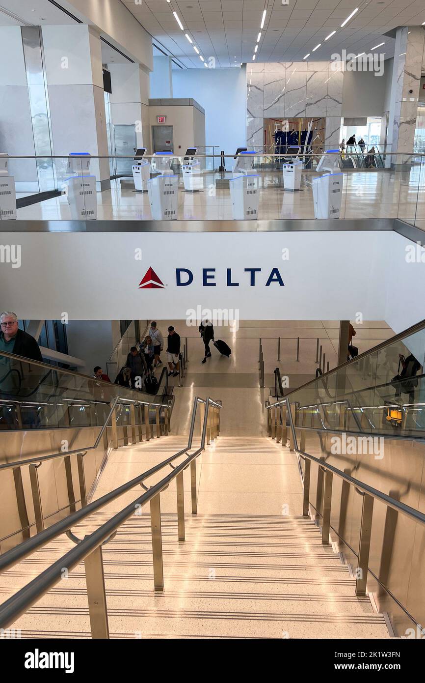 Passengers are seen at the new Delta Air Lines terminal at LaGuardia ...