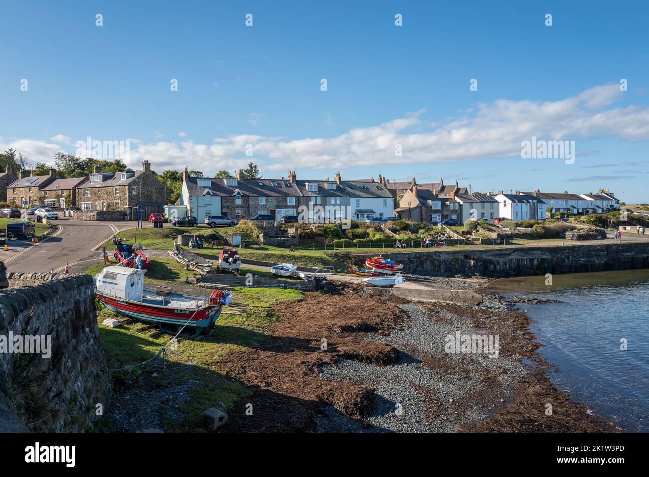 The harbour in the small fishing village of Craster, Northumberland ...
