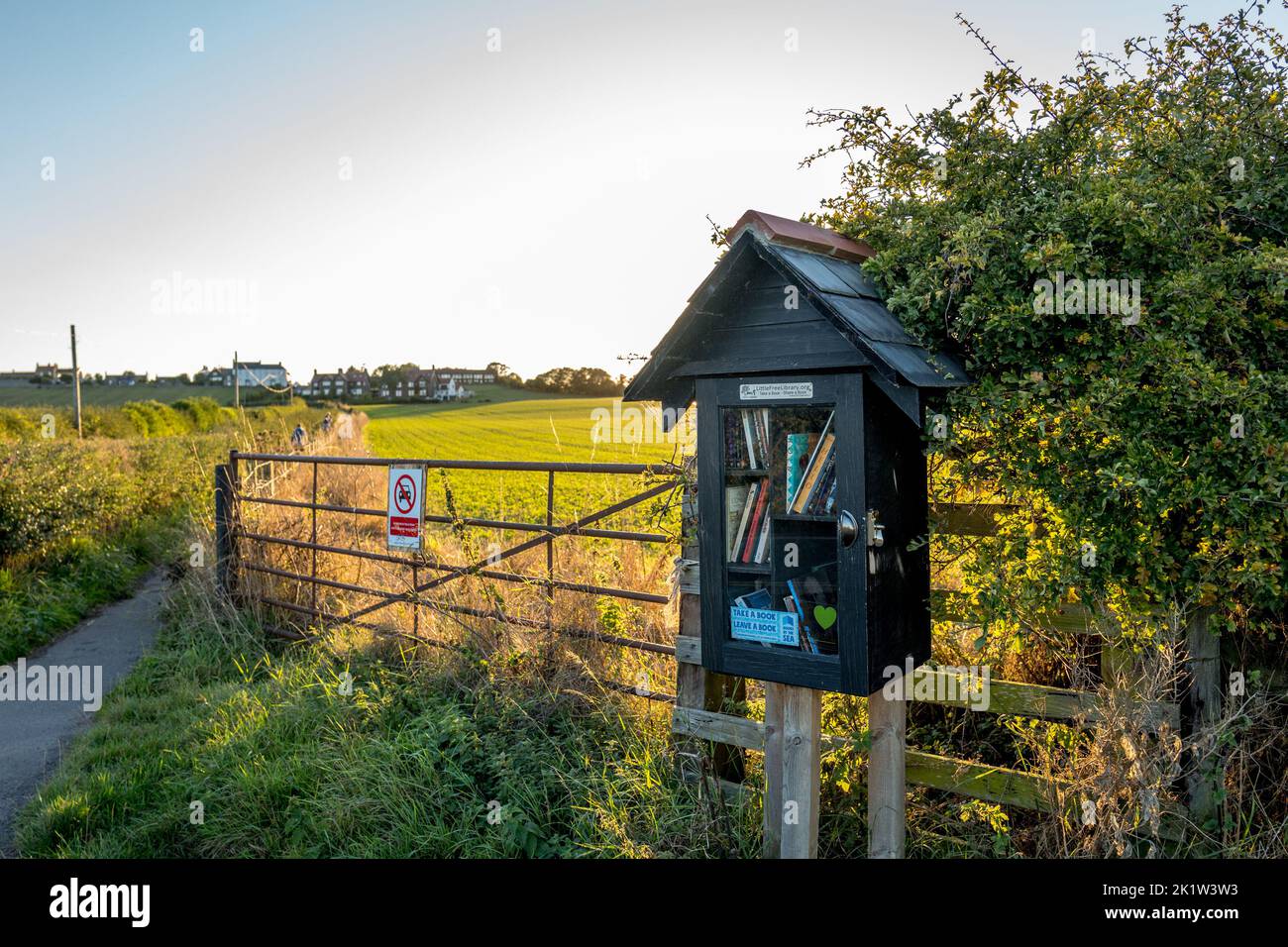 Female taking a book from a take a book-Leave a book scheme from a ...