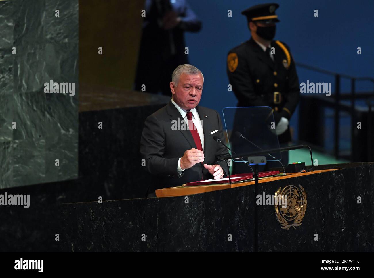 United Nations. 20th Sep, 2022. King Abdullah II of Jordan speaks during the General Debate of ...
