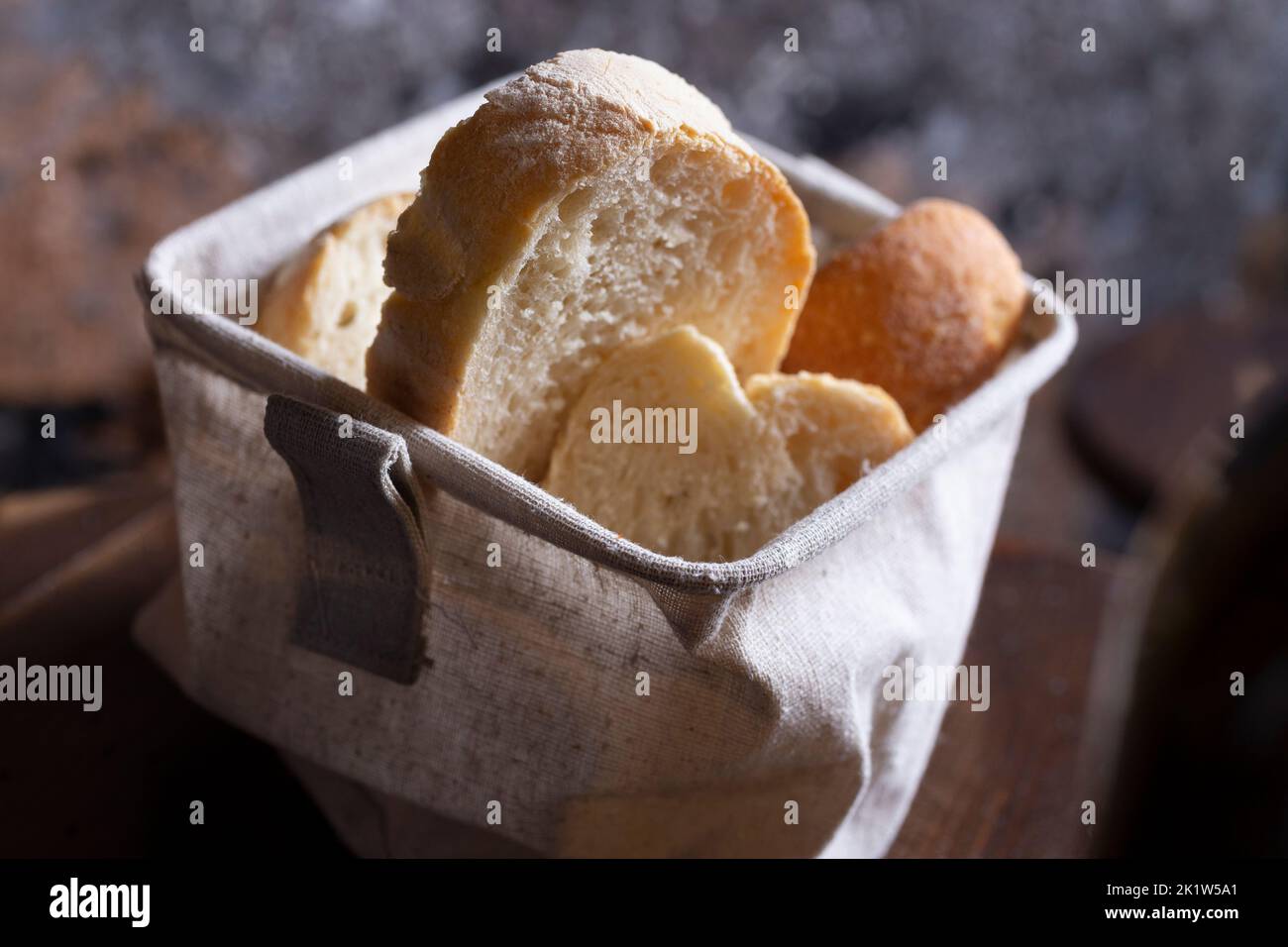 Basket of bread on a restaurant table (detail Stock Photo - Alamy