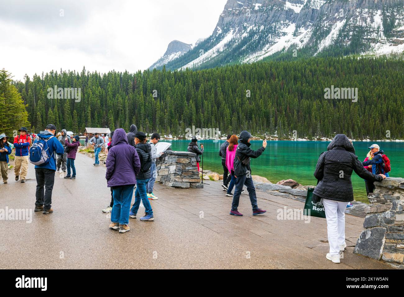 Tourists crowd Lake Louise; Banff National Park; Alberta; Canada Stock ...