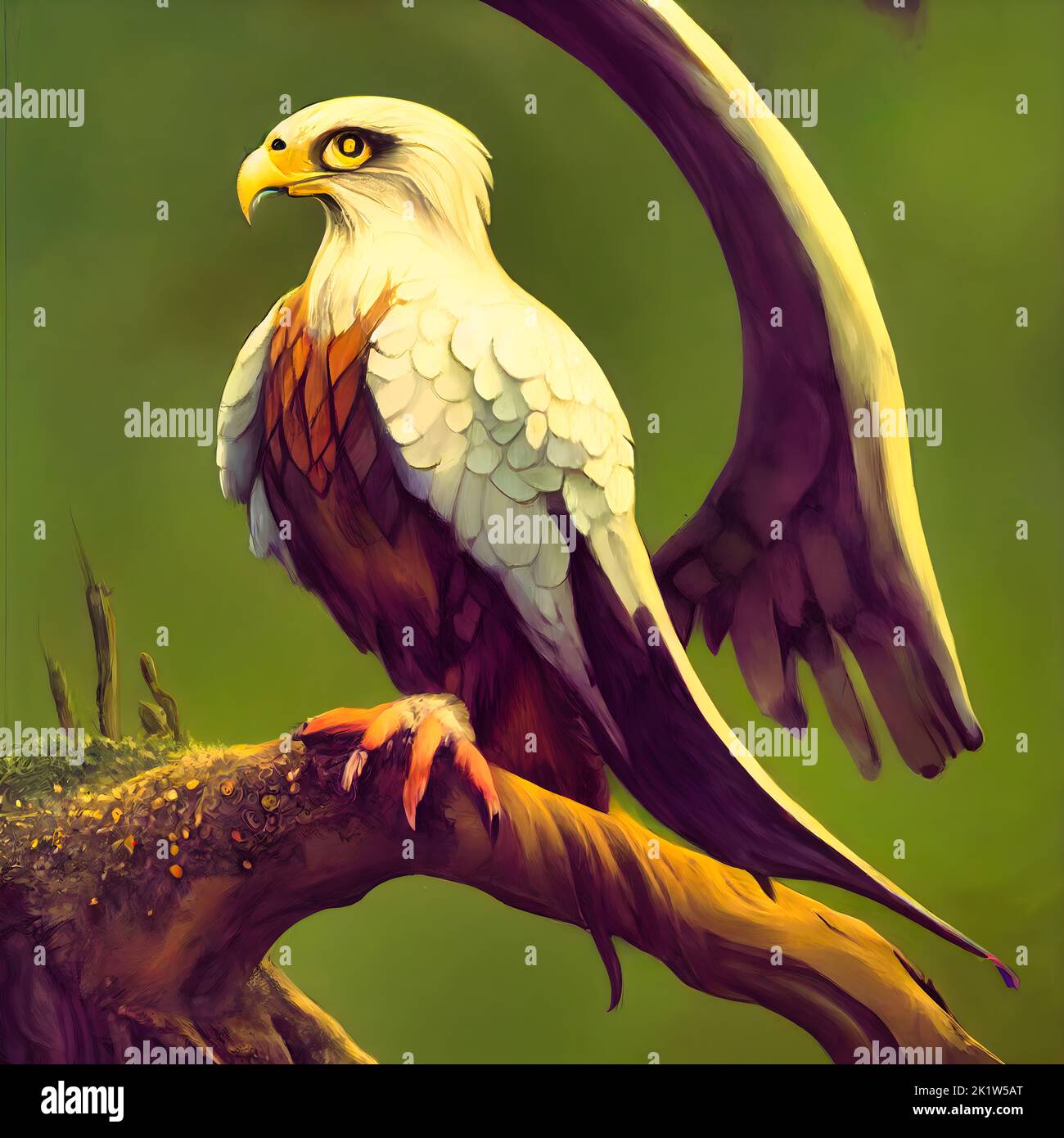 A drawing of a falcon perched on branch Stock Photo - Alamy