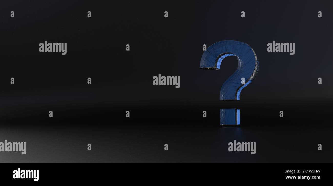3d illustration of a large, blue transparent galss question mark ...