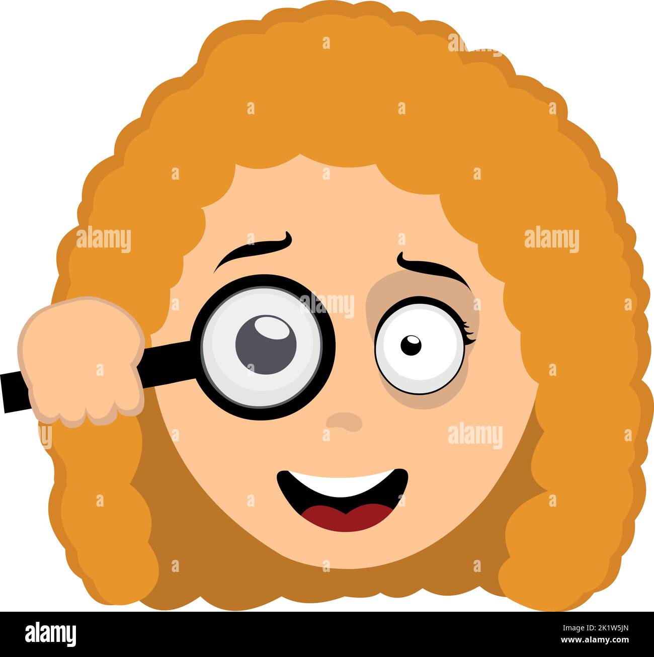 Vector illustration of a cartoon redhead woman head observing with a ...