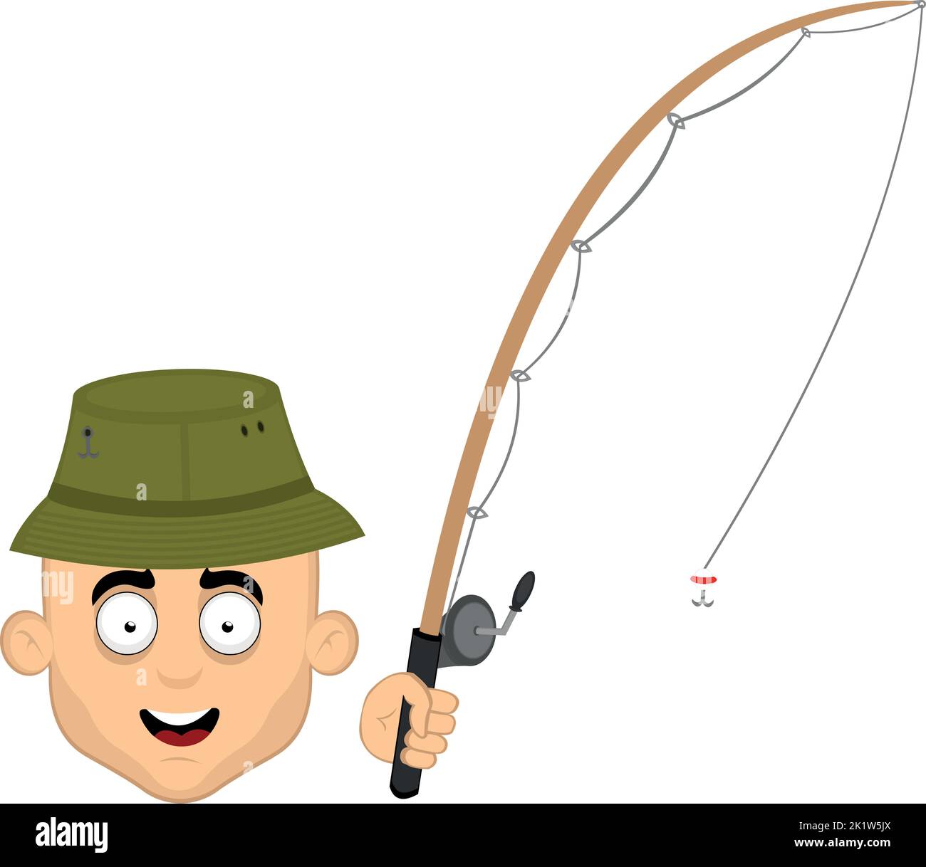 Vector illustration of a cartoon fisherman with a hat and a fishing rod ...