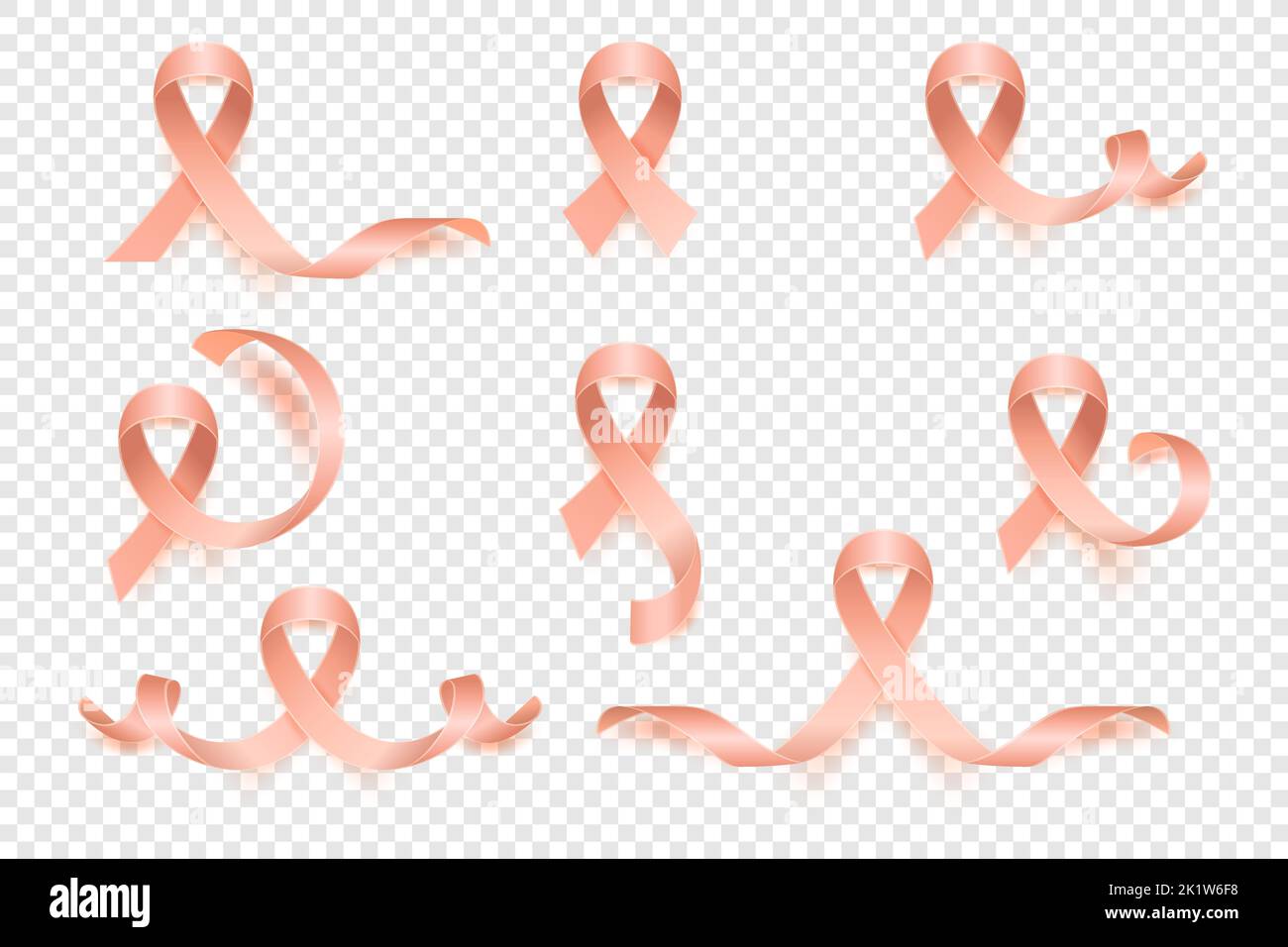 Vector 3d RealisticPeach Ribbon Set. Uterine Cancer Awareness Symbol ...