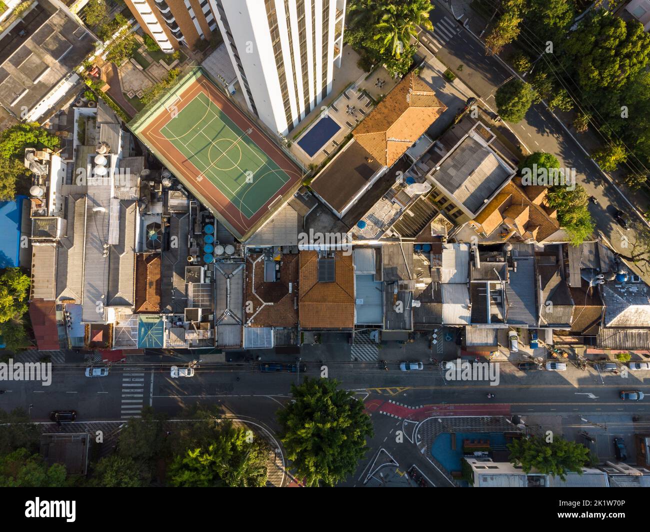 Aerial top view, city detail of the neighborhood higienopolis in San ...