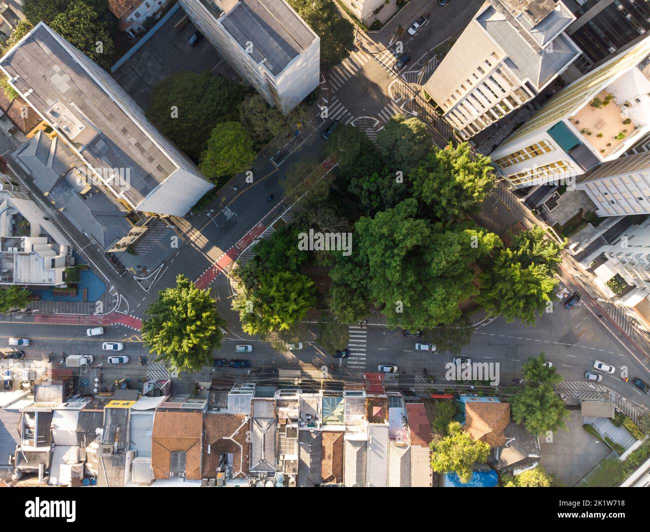 Aerial top view, city detail of the neighborhood higienopolis in San ...