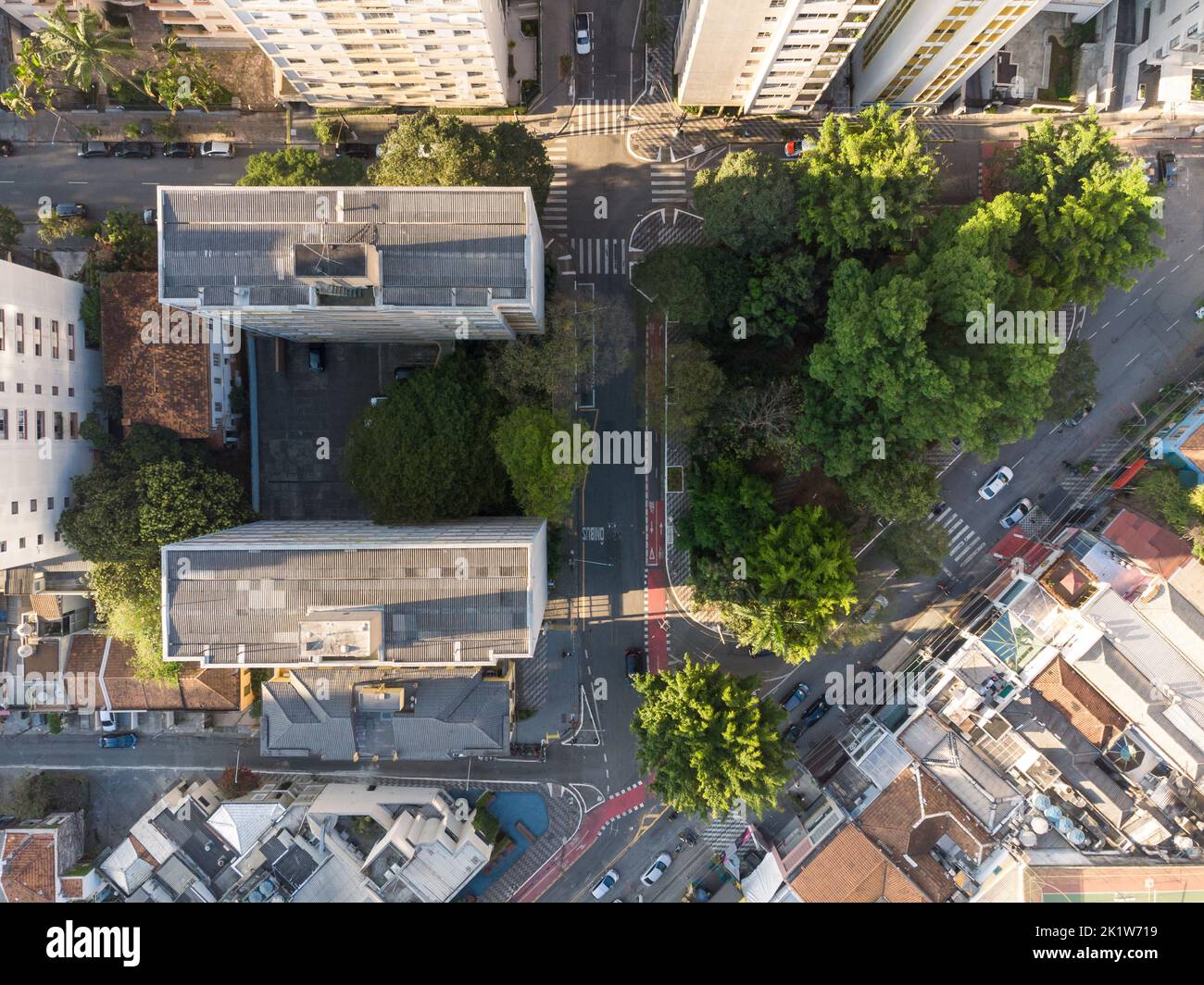 Aerial view of the "Edificio Louveira" a modernist building in the higienopolis neighborhood in ...