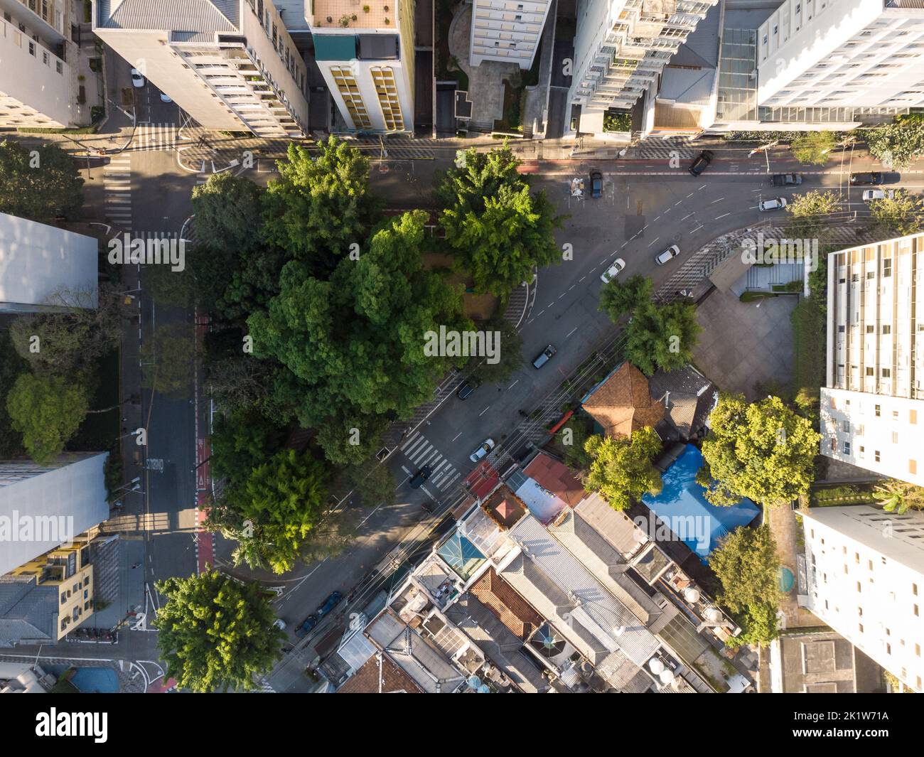 Aerial top view, city detail of the neighborhood higienopolis in San ...