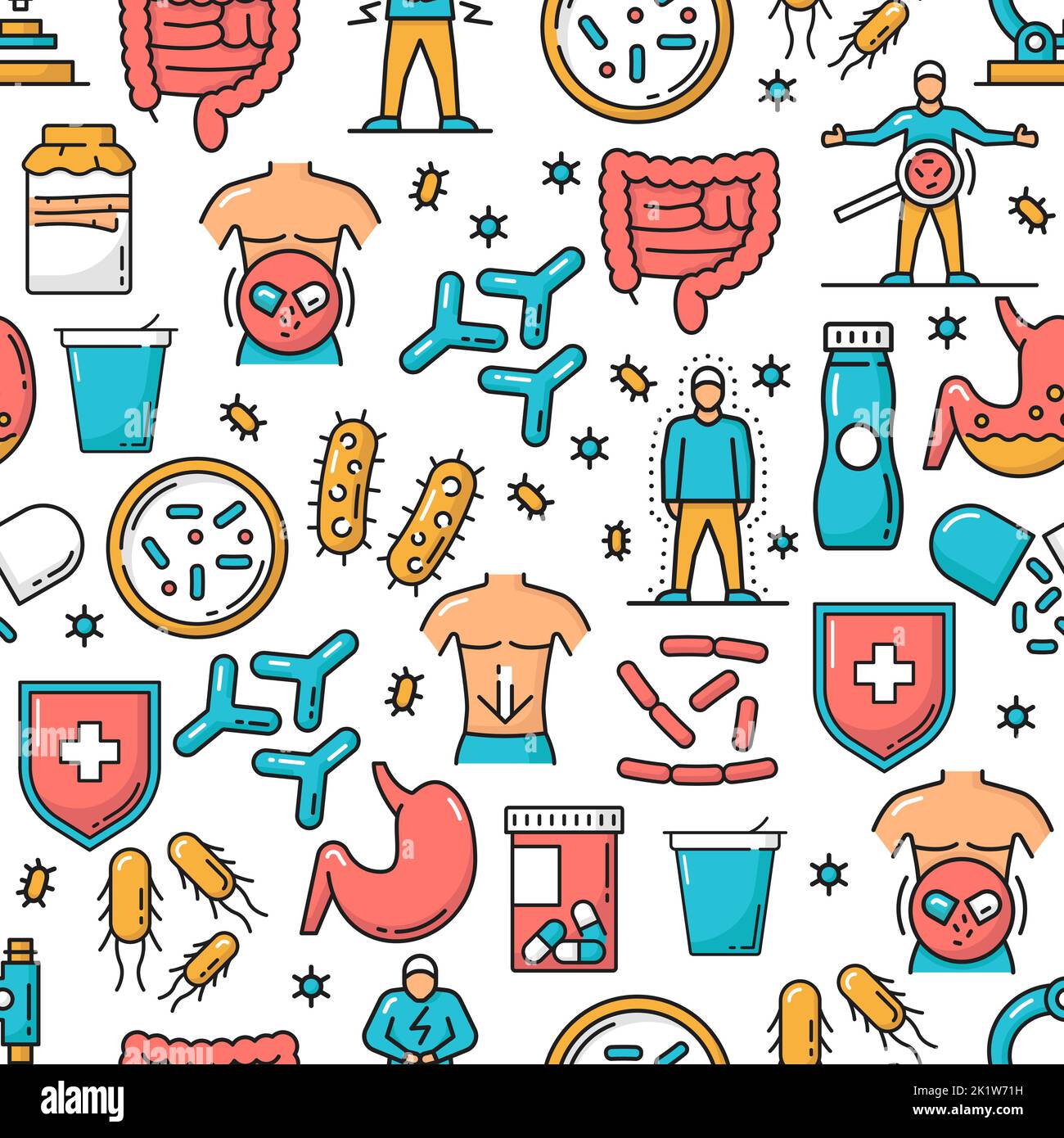 Probiotics and microflora health seamless pattern, vector background ...