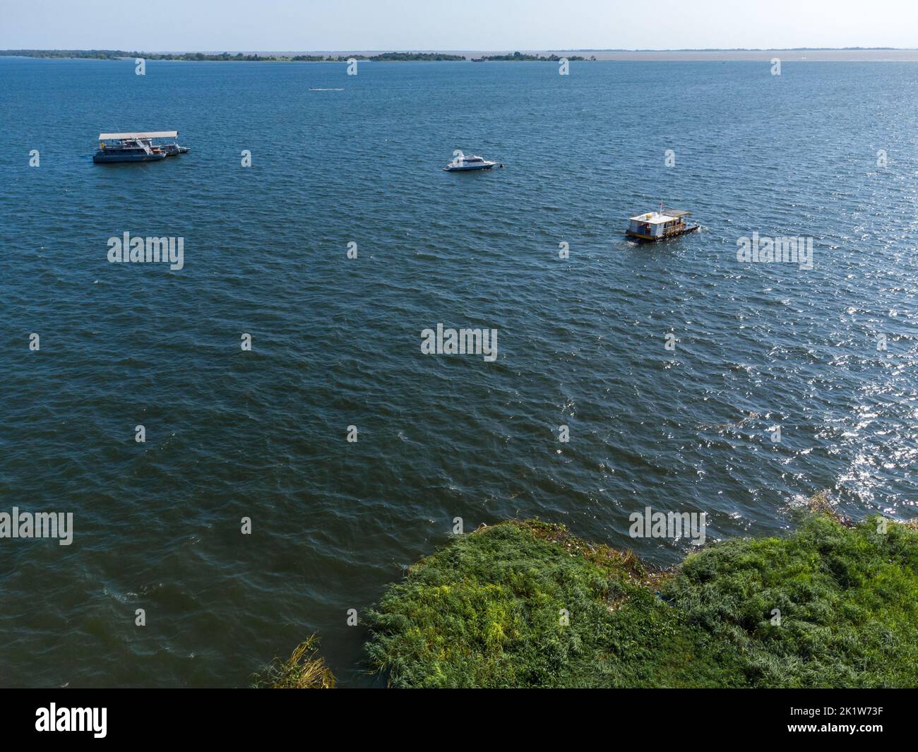 Aerial view of the coastline of the city of Santarèm in the state of ...