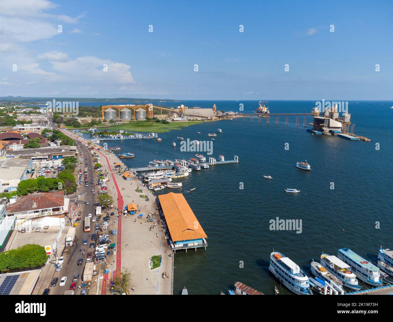 Aerial view of the coastline of the city of Santarèm in the state of ...