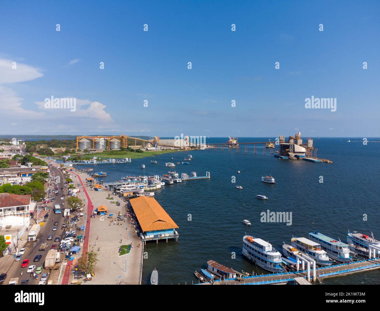 Aerial view of the coastline of the city of Santarèm in the state of ...