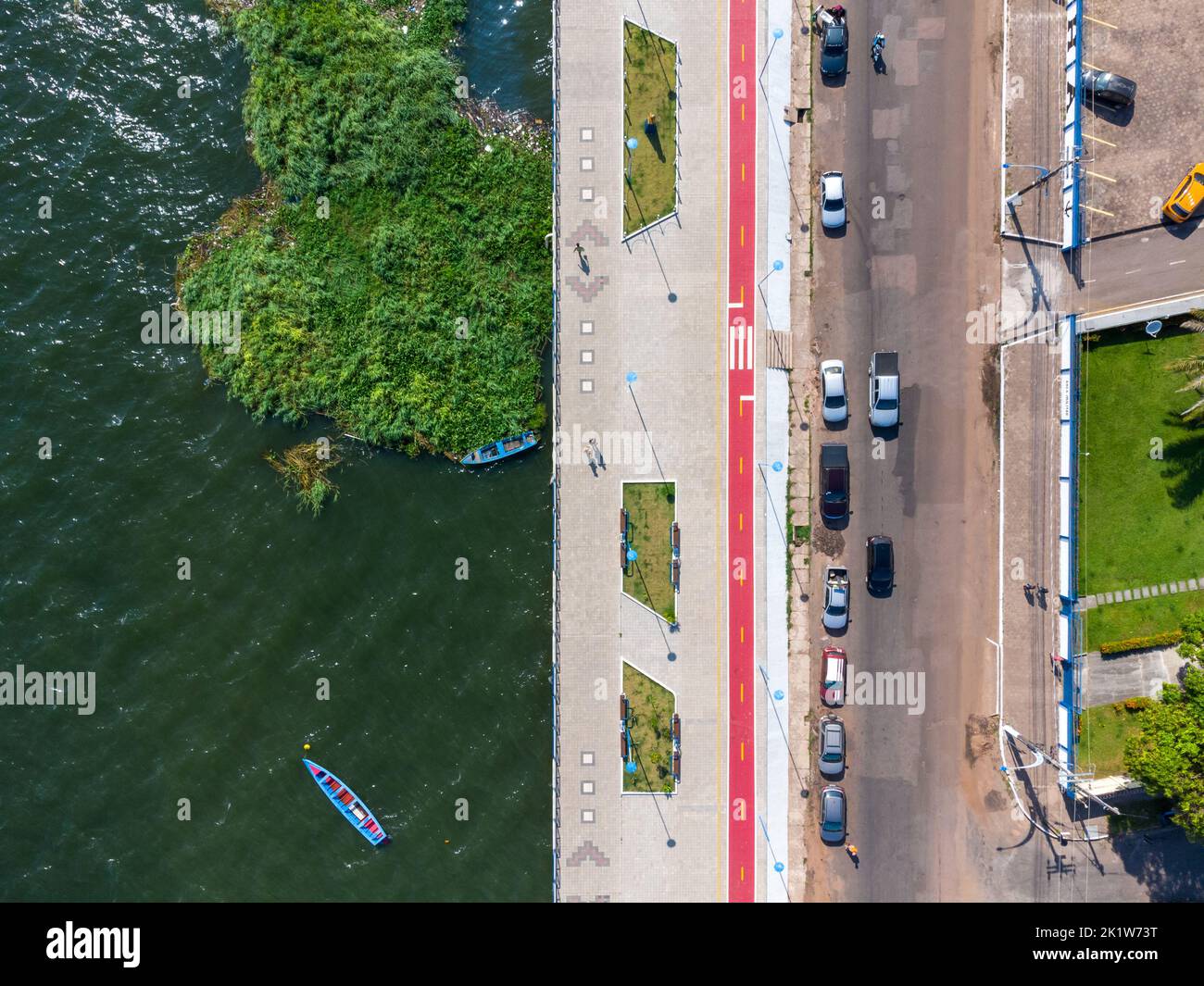 Aerial view of the coastline of the city of Santarèm in the state of ...