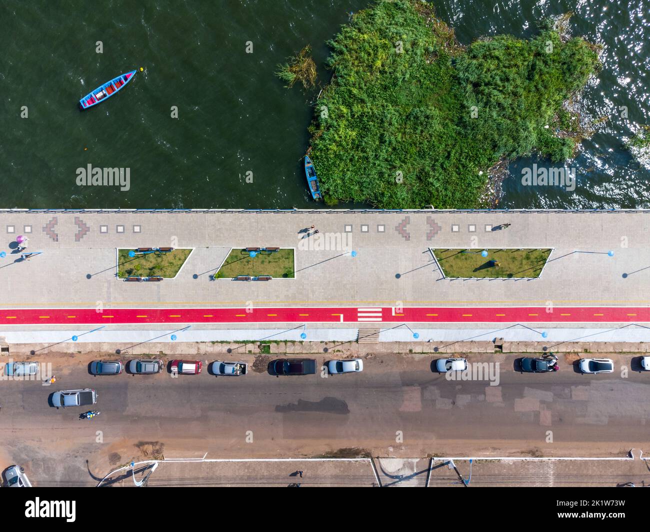 Aerial view of the coastline of the city of Santarèm in the state of ...