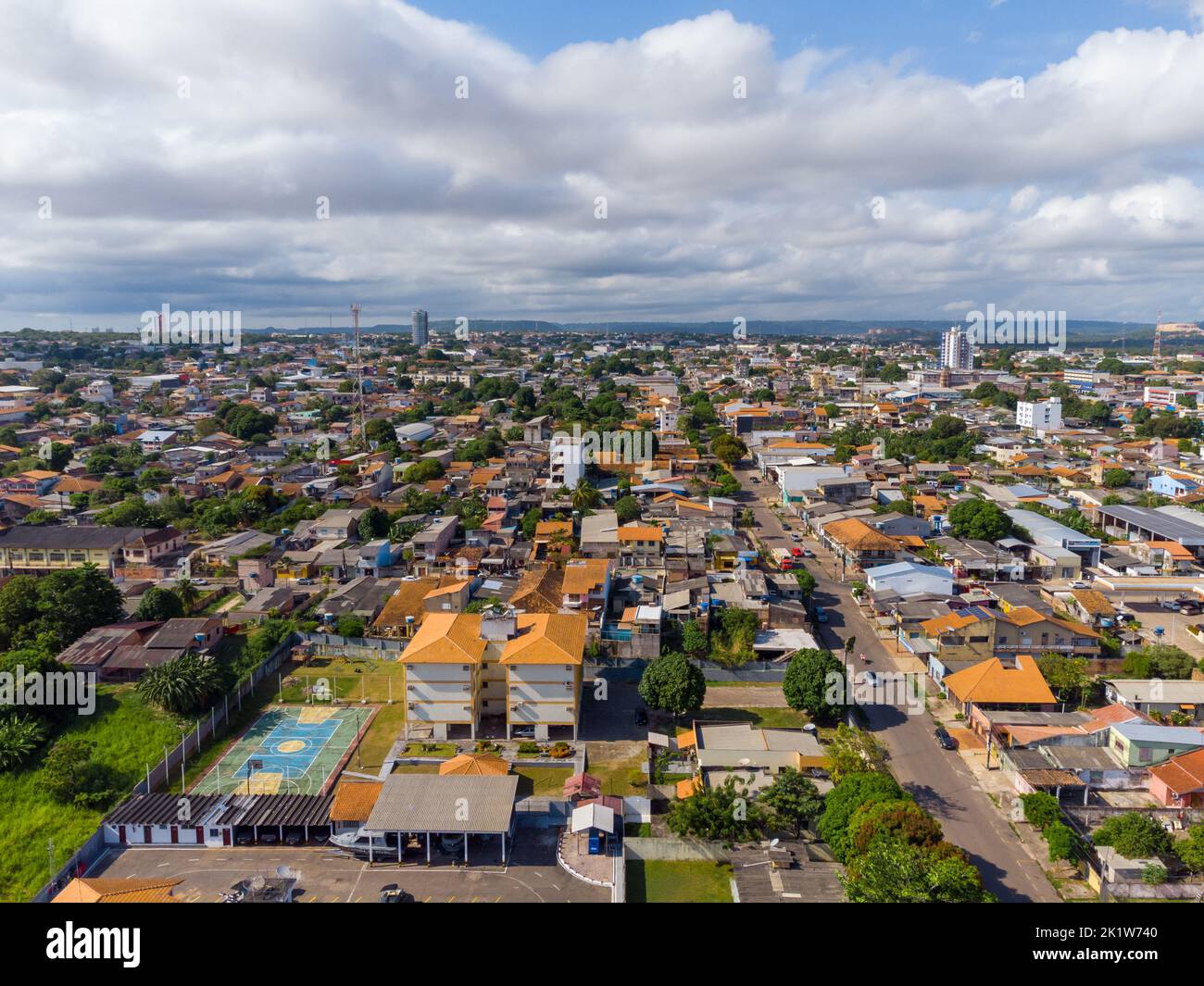 Aerial view of the coastline of the city of Santarèm in the state of ...