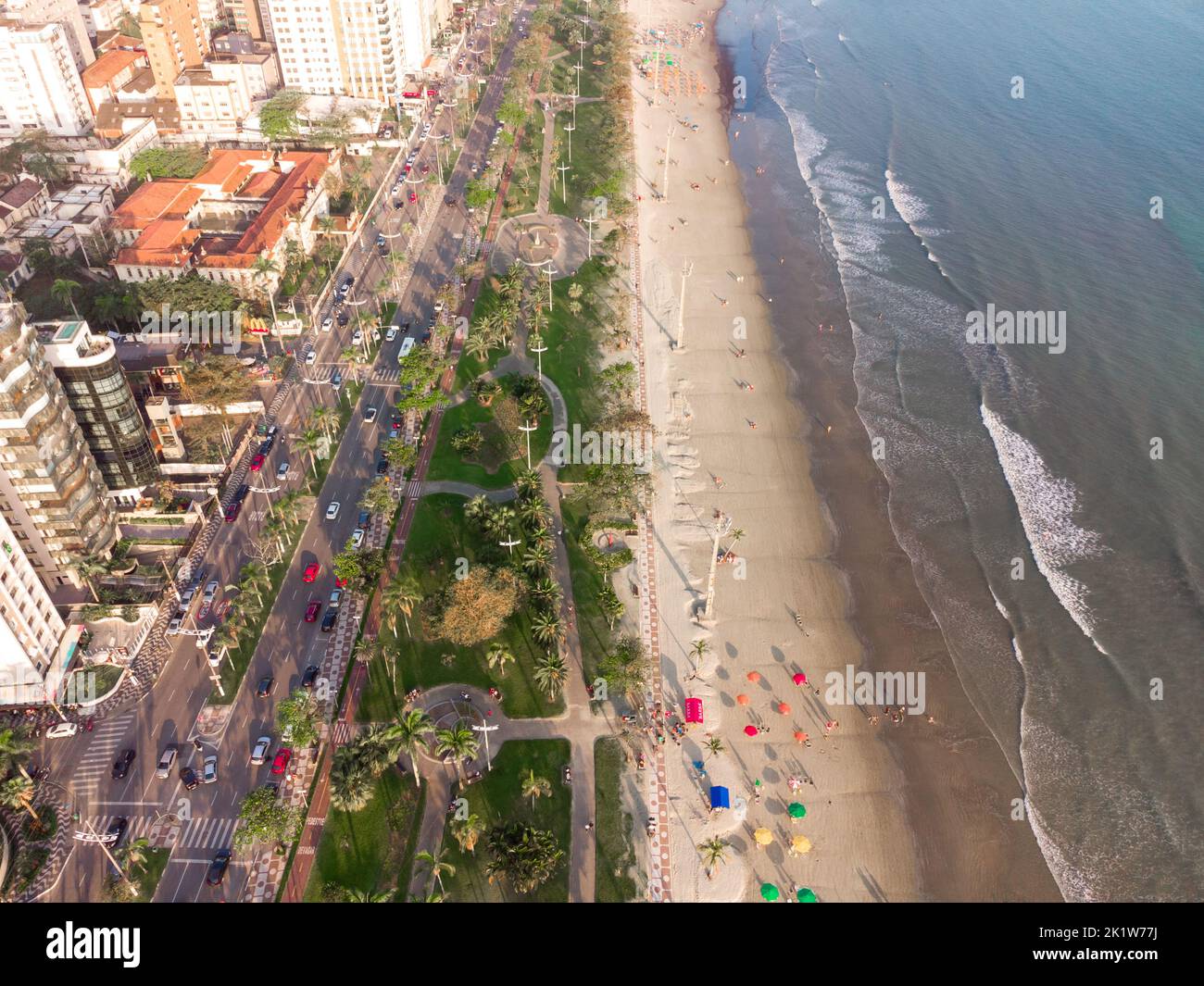 Aerial view of the waterfront to the ocean with its high buildings in ...