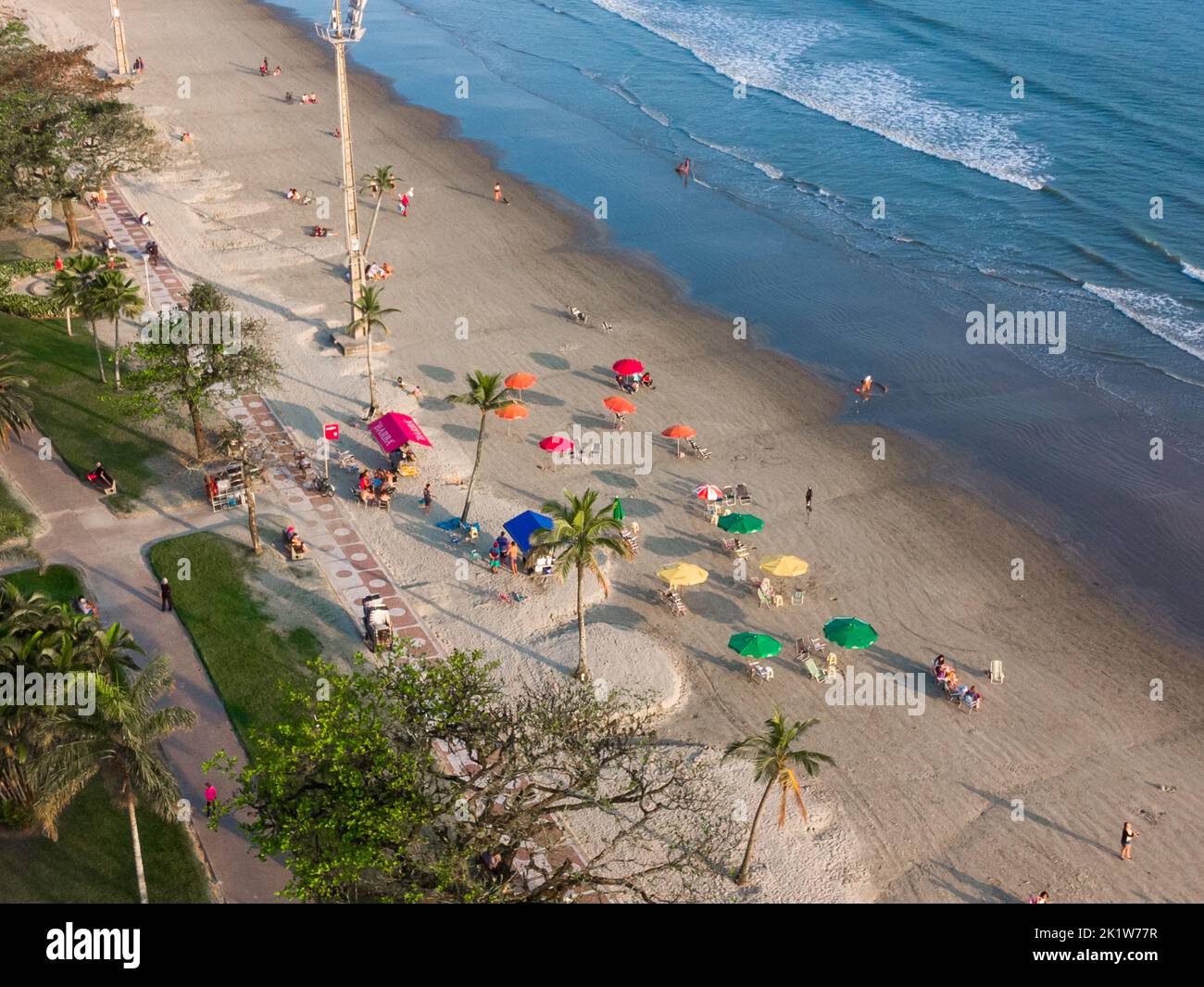 Aerial view of the beach of the city of Santos, Brazil. Beautiful ...