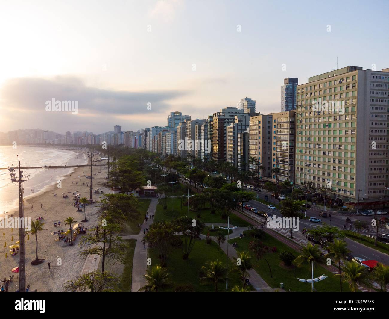 Aerial view of the waterfront to the ocean with its high buildings in ...