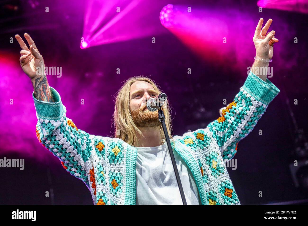The singer Sam Ryder during his performance at Hatfield House Stock ...