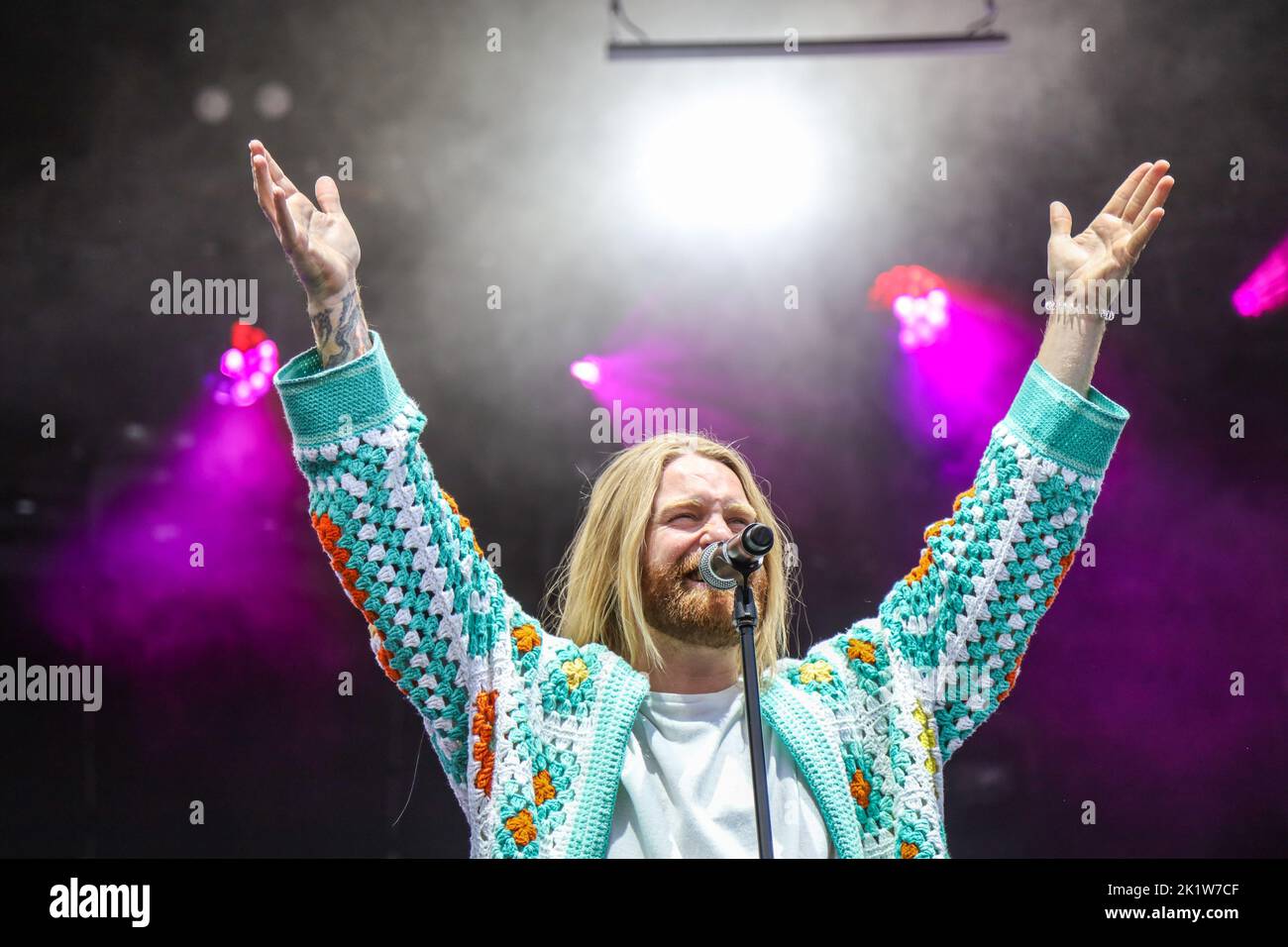 The singer Sam Ryder during his performance at Hatfield House Stock ...
