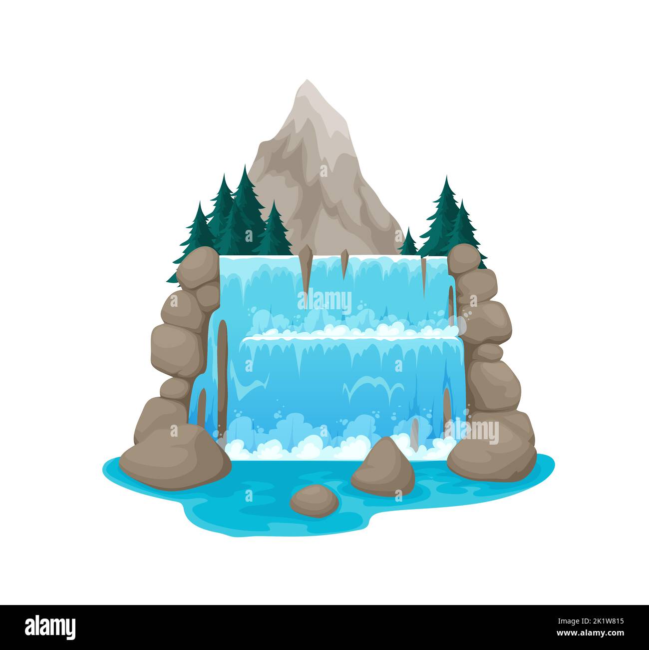 Cartoon mountain waterfall, natural park isolated water cascade with ...