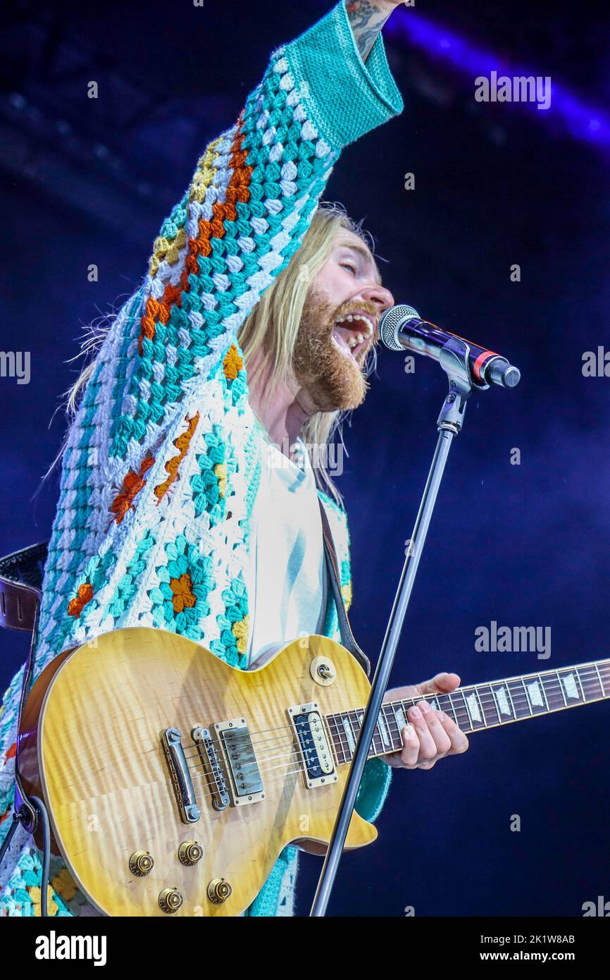 A vertical shot of Sam Ryder performing at Hatfield House ...