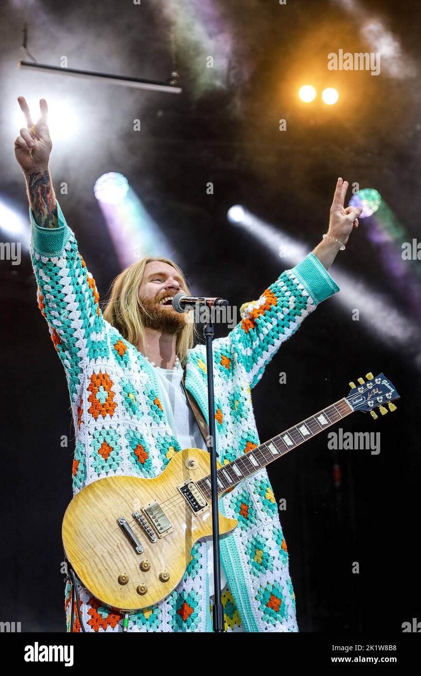 A vertical shot of Sam Ryder performing at Hatfield House ...