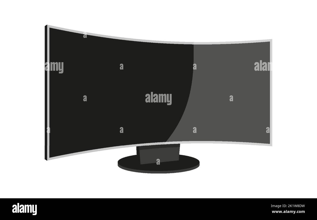 Computer monitor screen curved plasma black flat. Front view blank ...