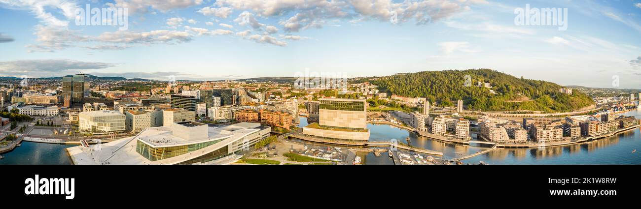 Aerial panorama Oslo Norway showing library and opera house Stock Photo ...