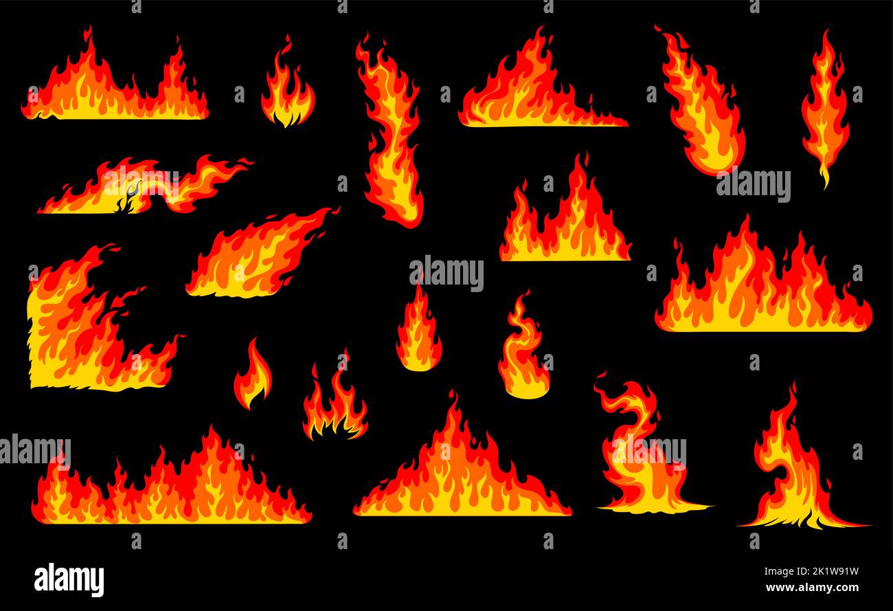 Cartoon bonfire fire flames. Hell fire lines or borders set. Bonfire ...