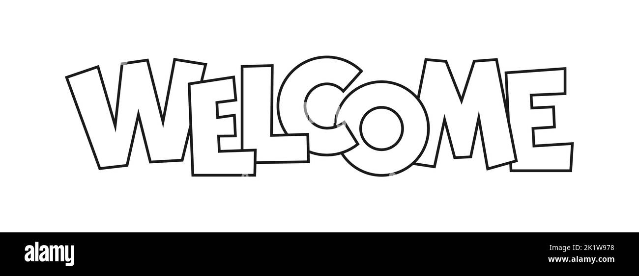 Welcome black line hand drawn banner header. Outline invitation ...