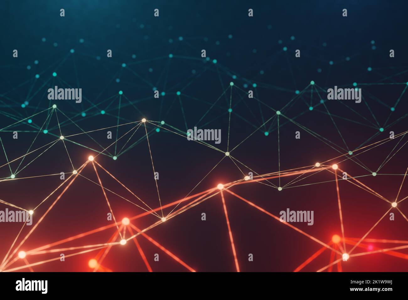 High-tech and cyber neon glowing network of nodes. 3D illustration as ...