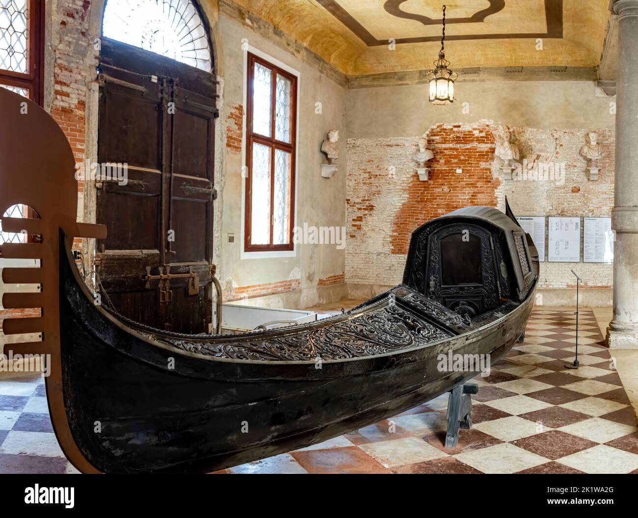 Medieval gondola in Ca' Rezzonico is a palazzo on the Grand Canal in ...