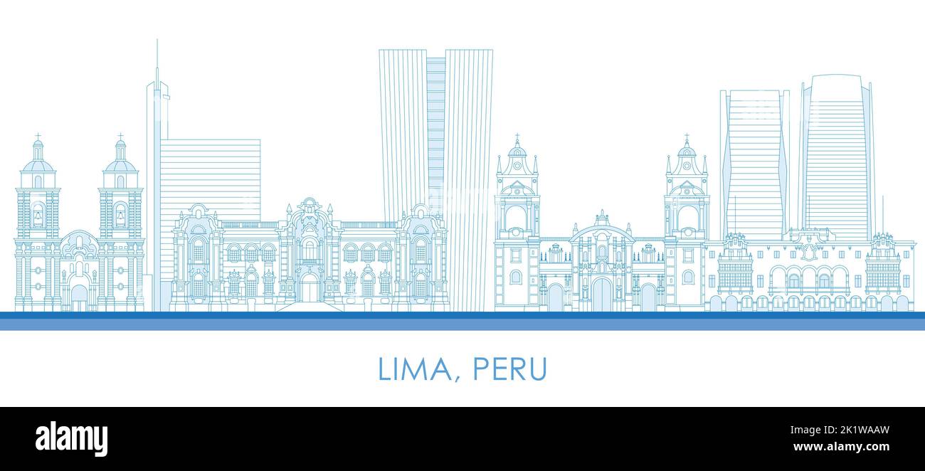 Outline Skyline panorama of city of Lima, Peru - vector illustration ...