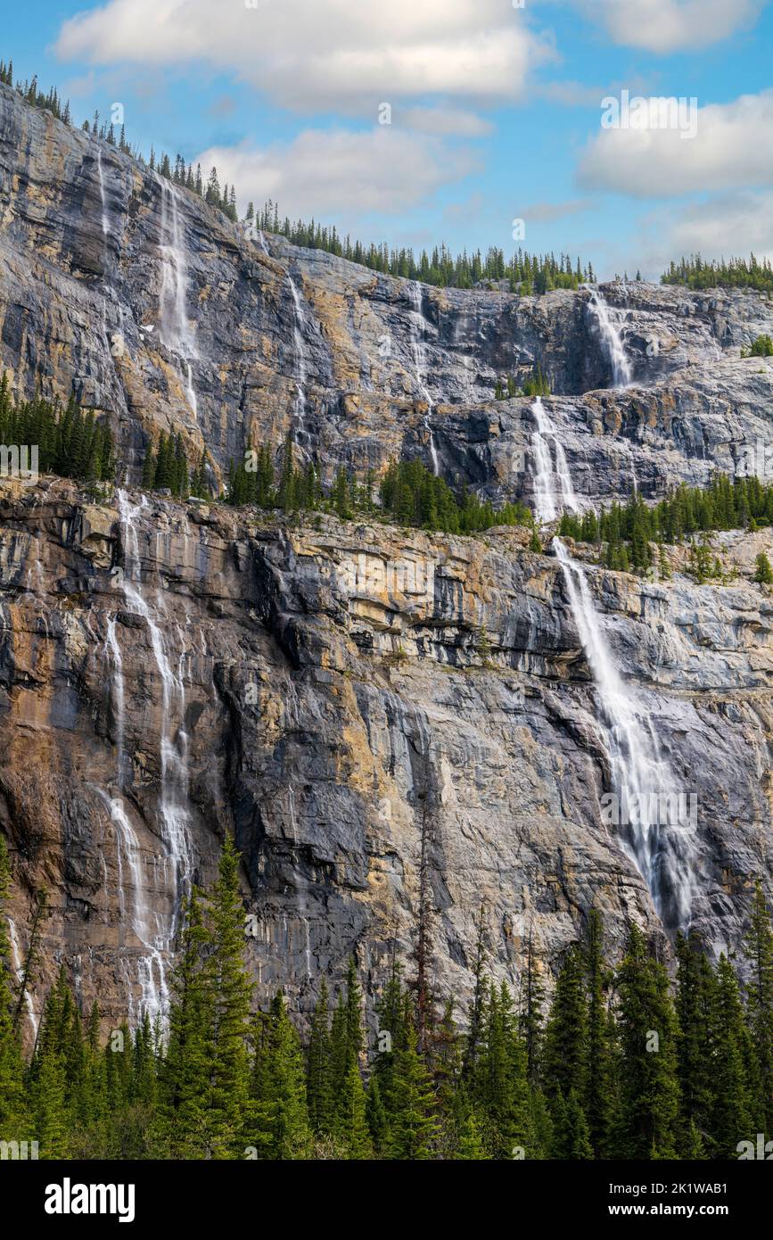Weeping Wall; waterfalls over rock cliffs; Bow River Valley; Banff National Park; Alberta ...